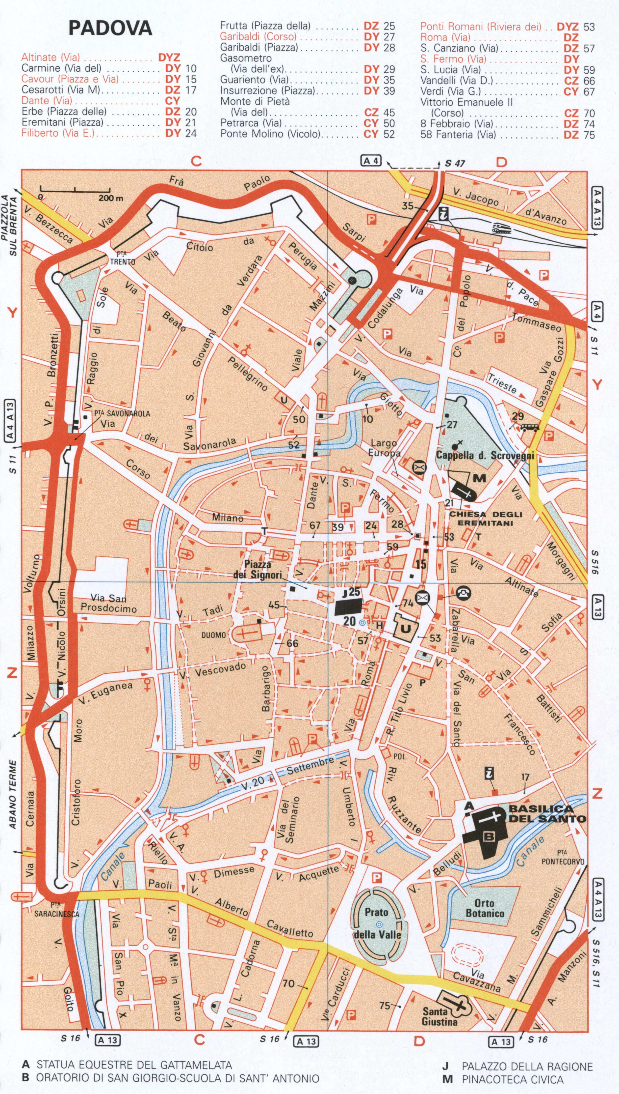 Padova map with attractions. Tourist map of Padova, Italy. Printable ...