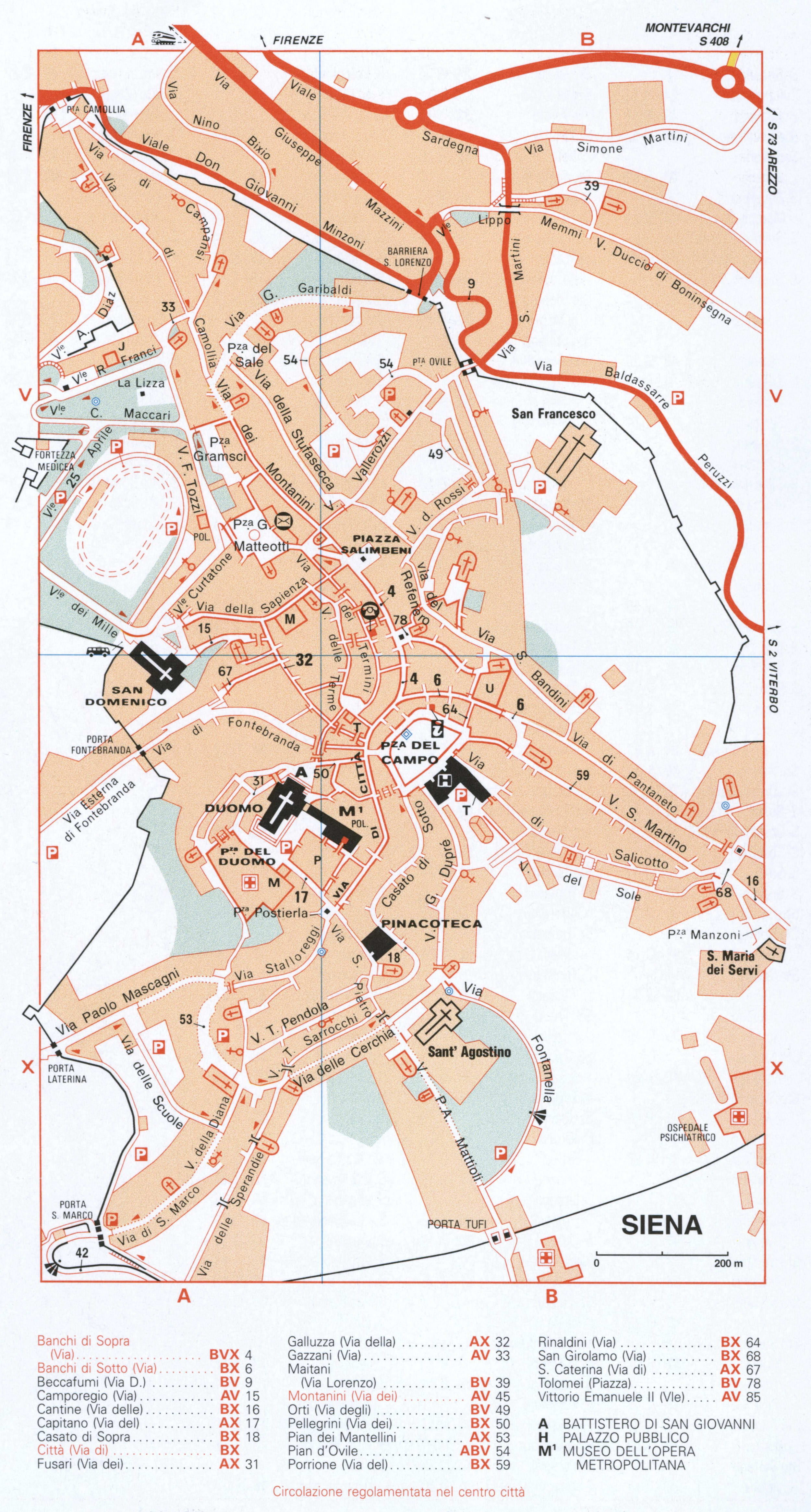 Siena map of the city with landmarks. Siena city map with local sights ...