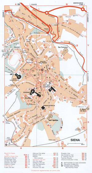Siena map of the city with landmarks. Siena city map with local sights ...