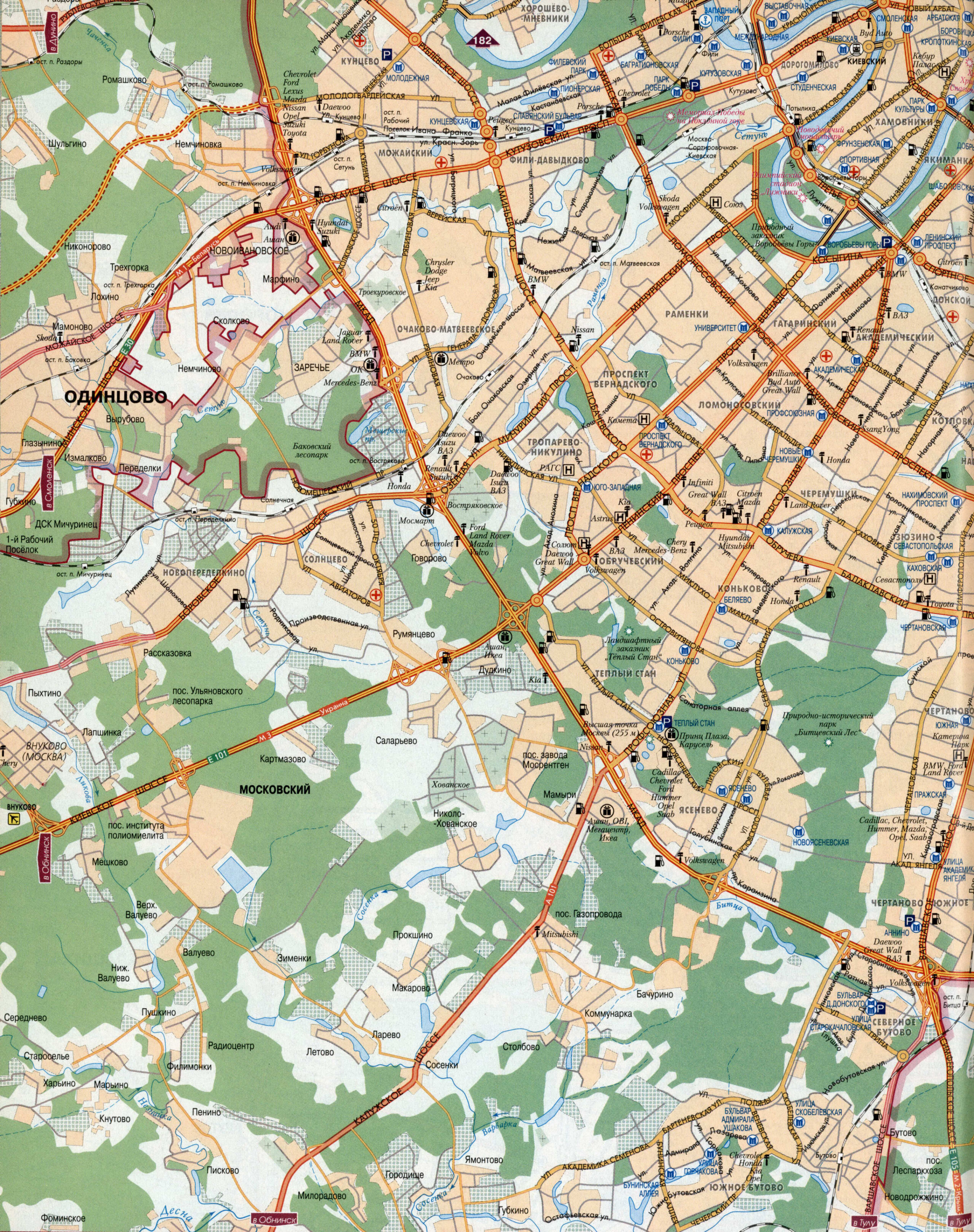 Moscow city map with attractions. Tourist map of Moscow, Russia ...