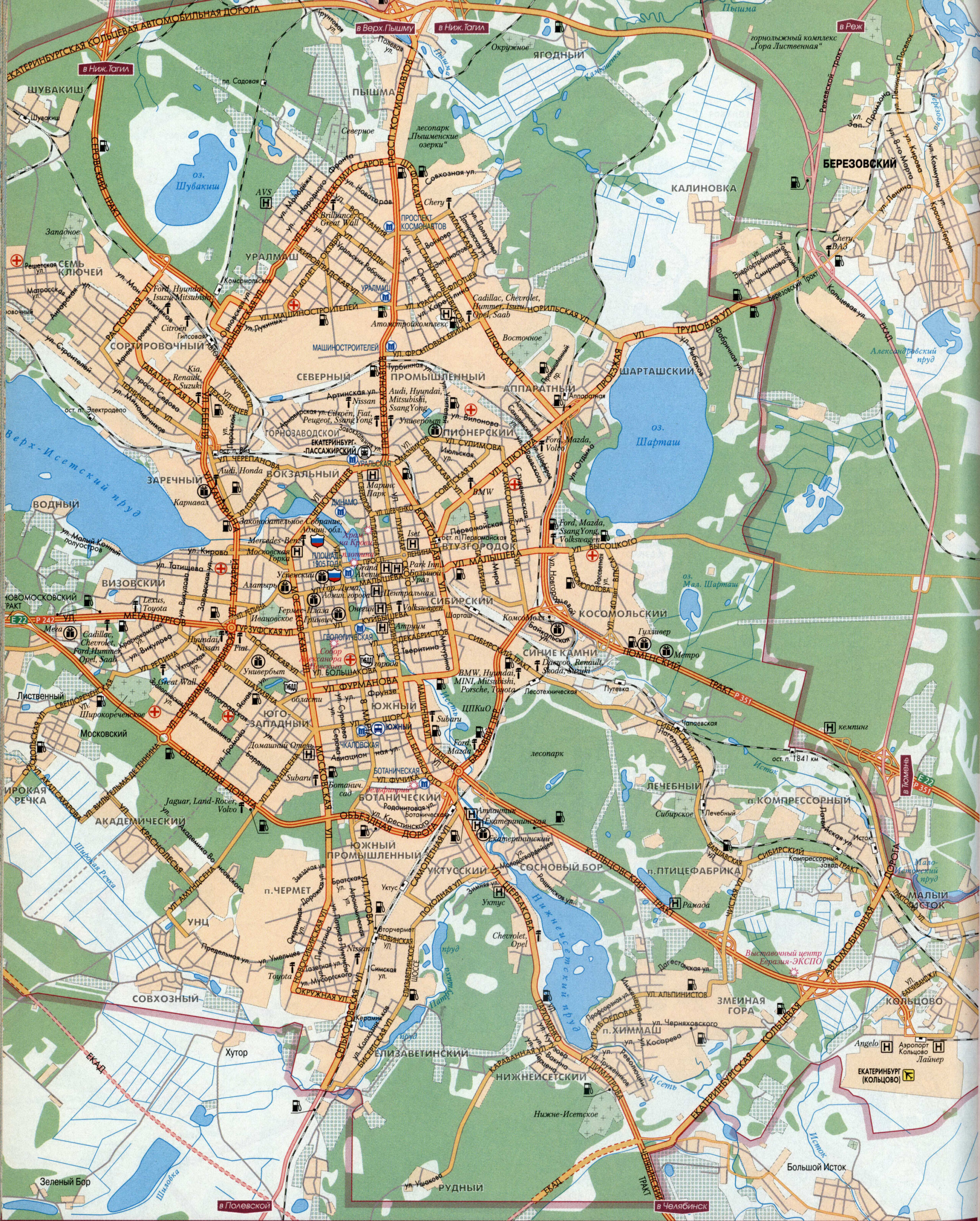 Yekaterinburg city map with attractions. Tourist map of Yekaterinburg ...