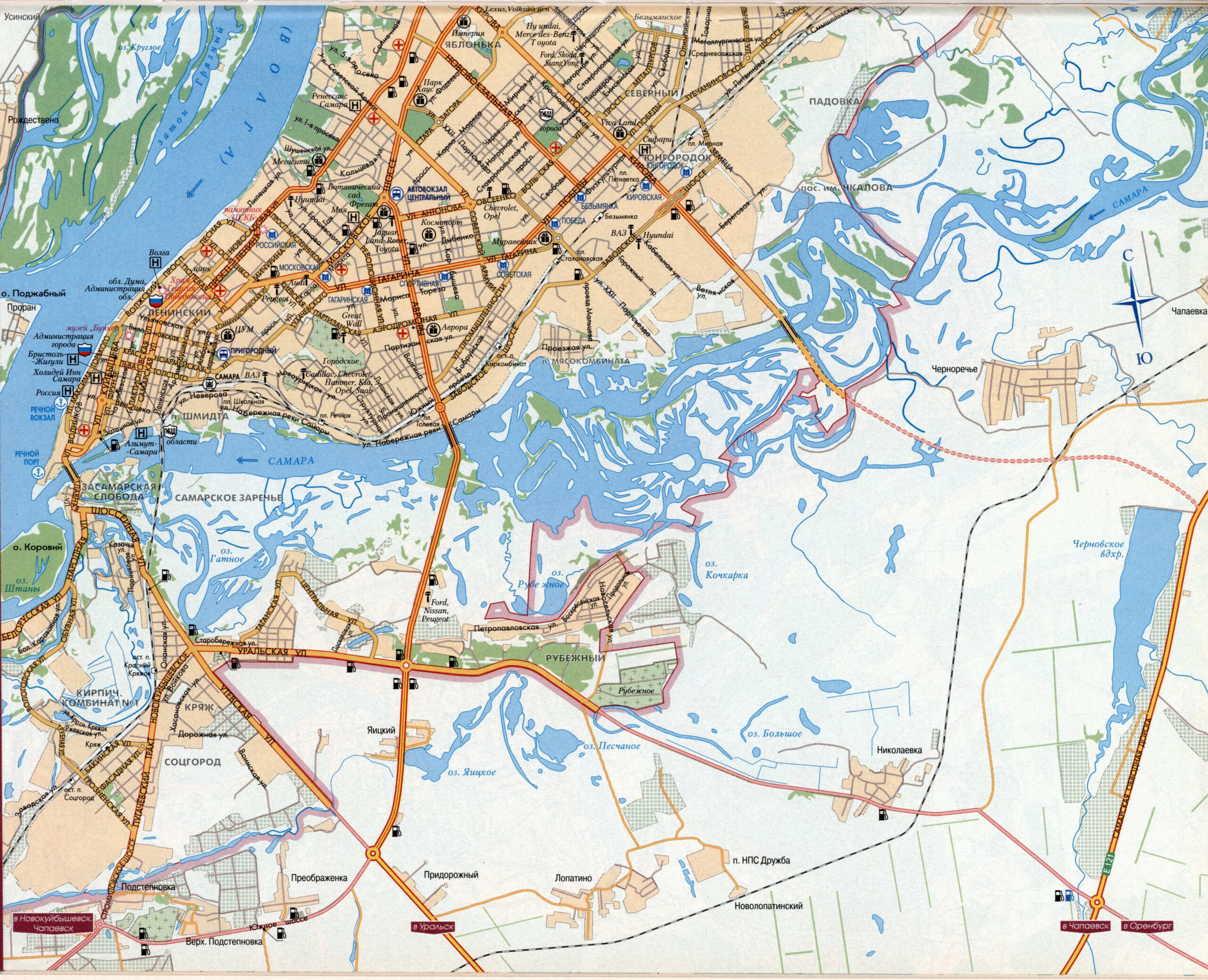 Samara city map with attractions. Tourist map of Samara, Russia ...