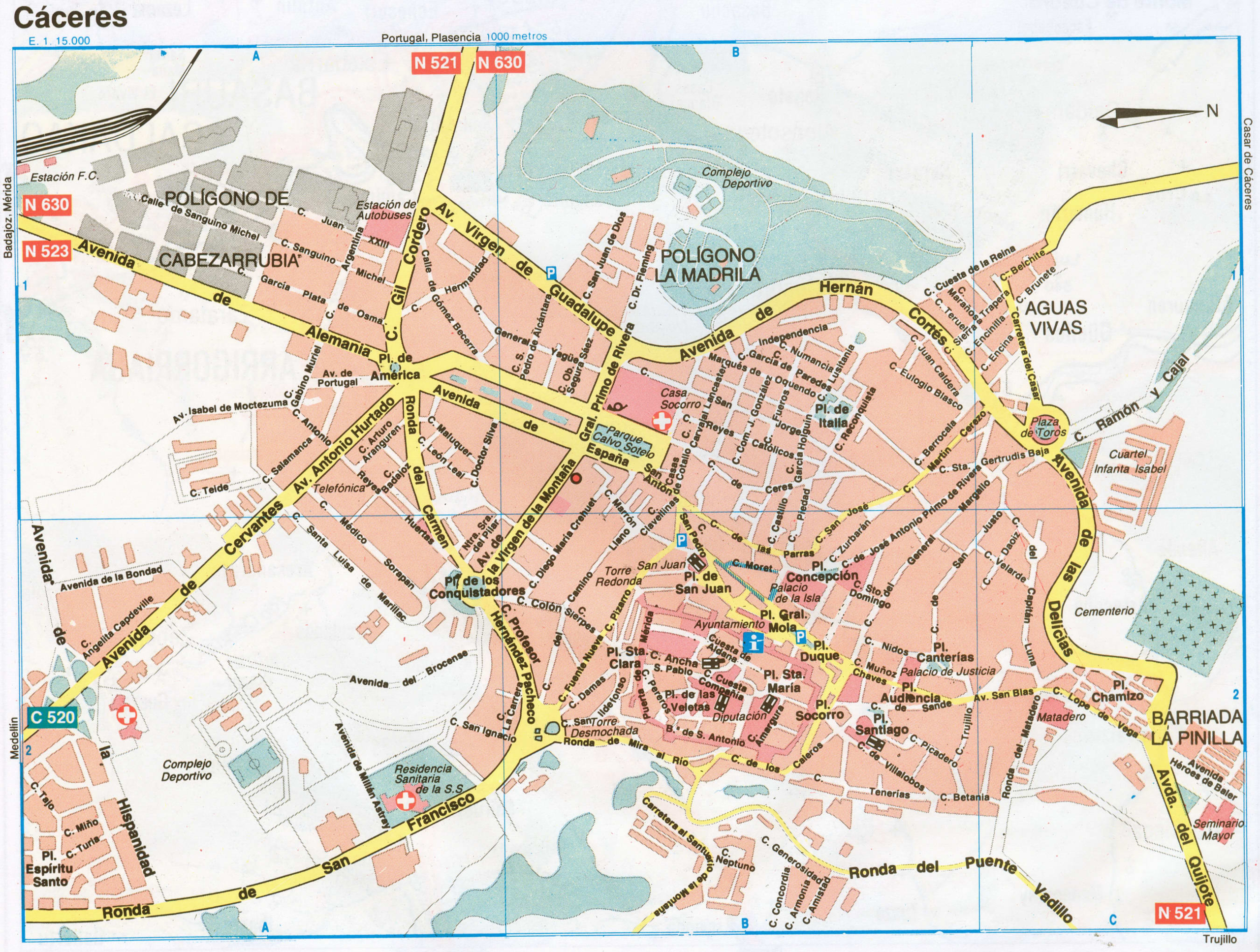 Caseres city map with attractions. Where is Caseres in Spain. Caseres ...
