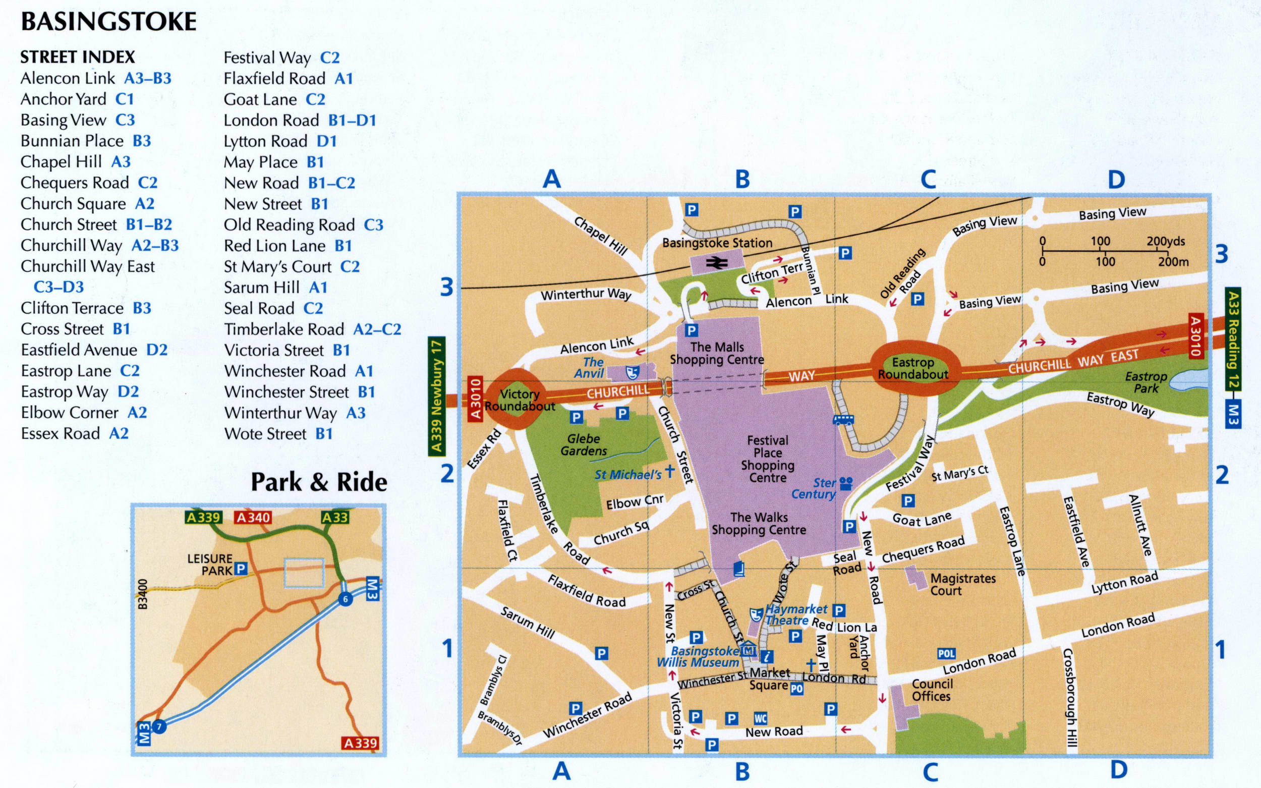 Basingstoke UK city map with sights Tourist street map Where is ...