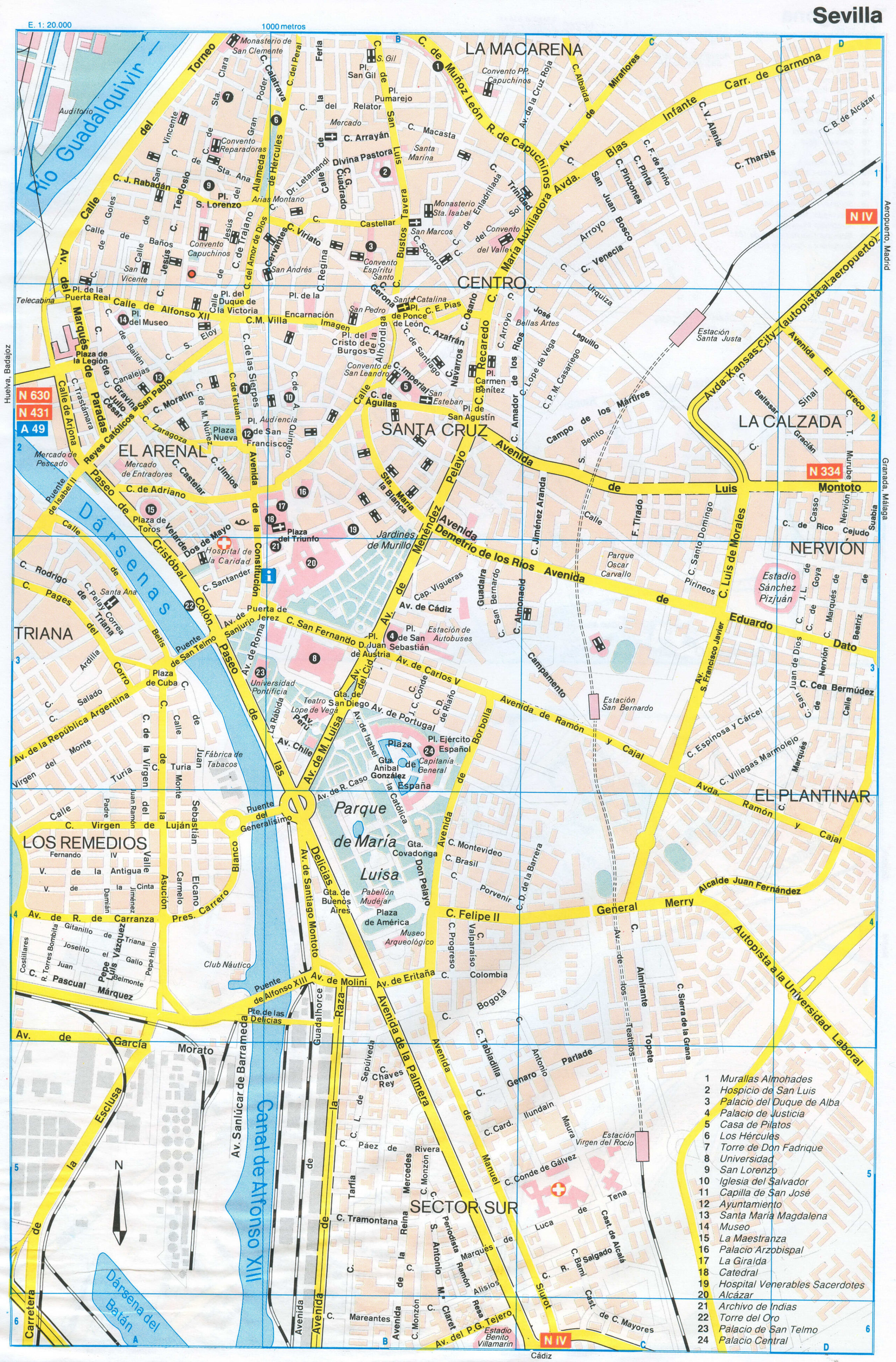 Sevilla city map with attractions. Where is Sevilla in Spain. Sevilla ...