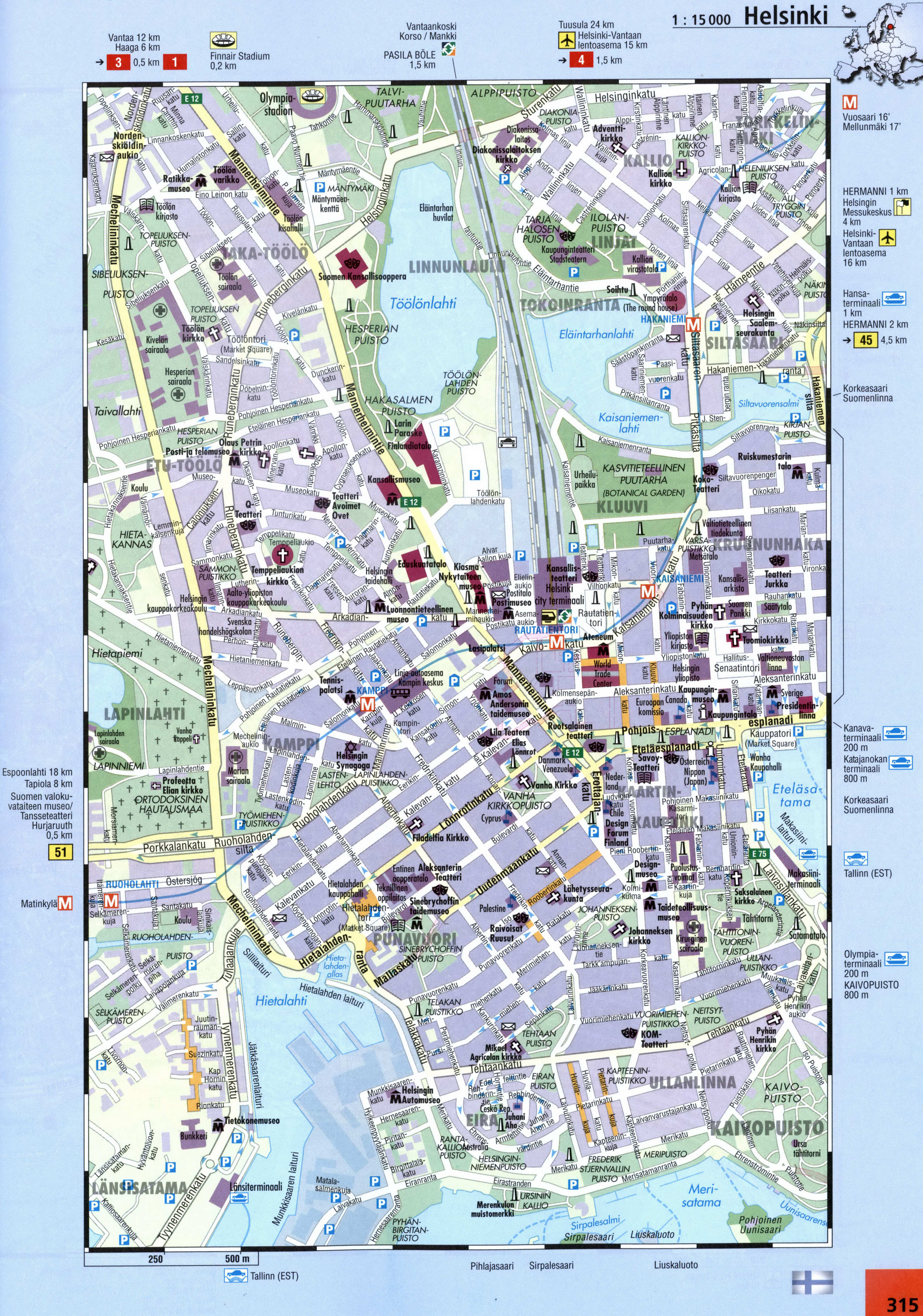 Helsinki city map with attractions. Tourist map of Helsinki. Printable ...