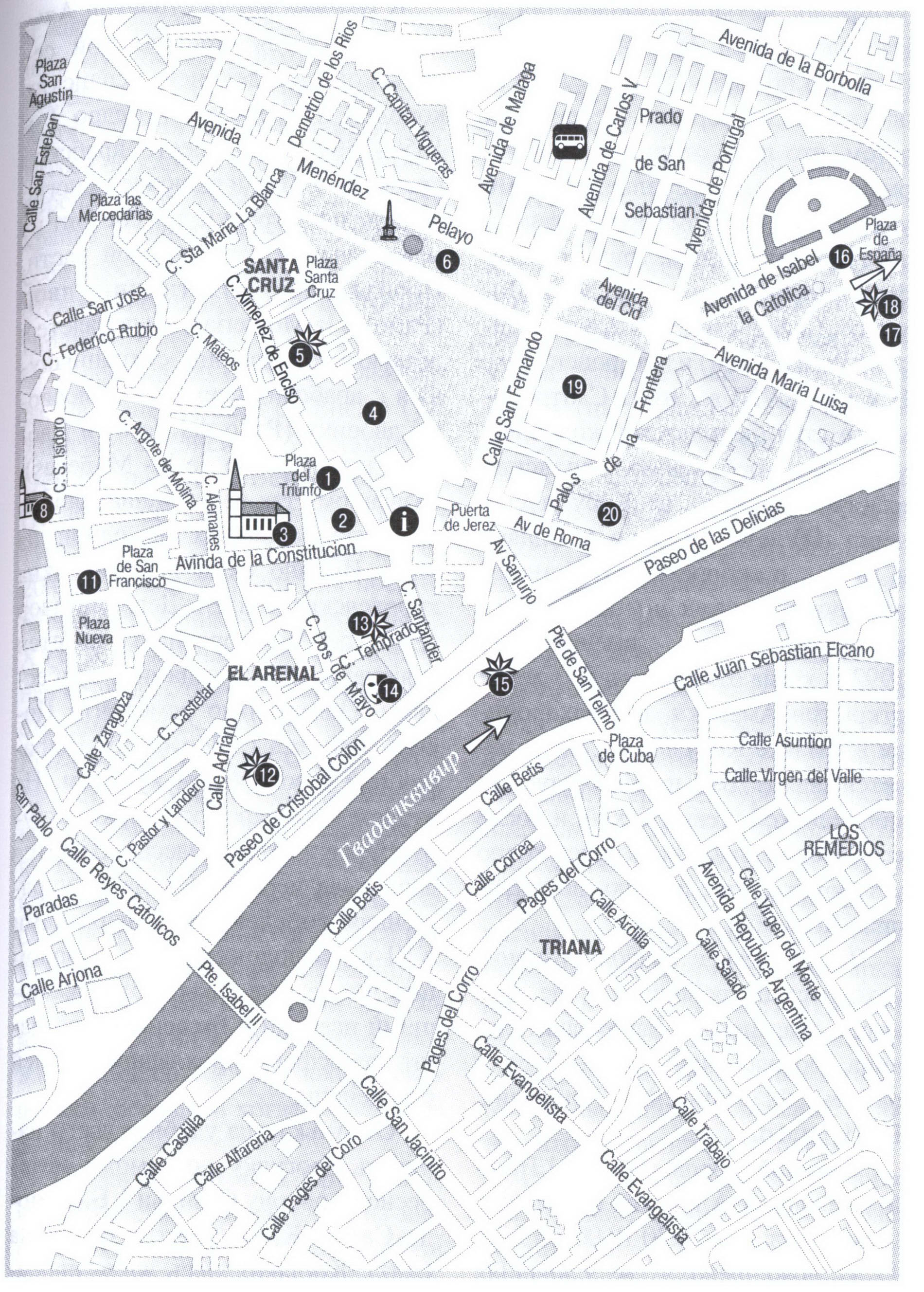 Sevilla city map with attractions. Where is Sevilla in Spain. Sevilla ...