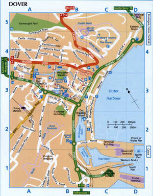 Dover UK city map with sights Tourist street map Where is Dover in ...