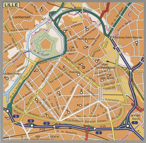 Lille city map with local sights. Map of Lille streets with beautiful ...