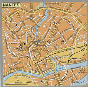 Nantes city map with local sights. Map of Nantes streets with beautiful ...