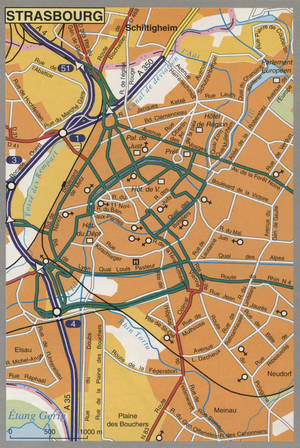 Strasbourg city map with local sights. Map of Strasbourg streets with ...