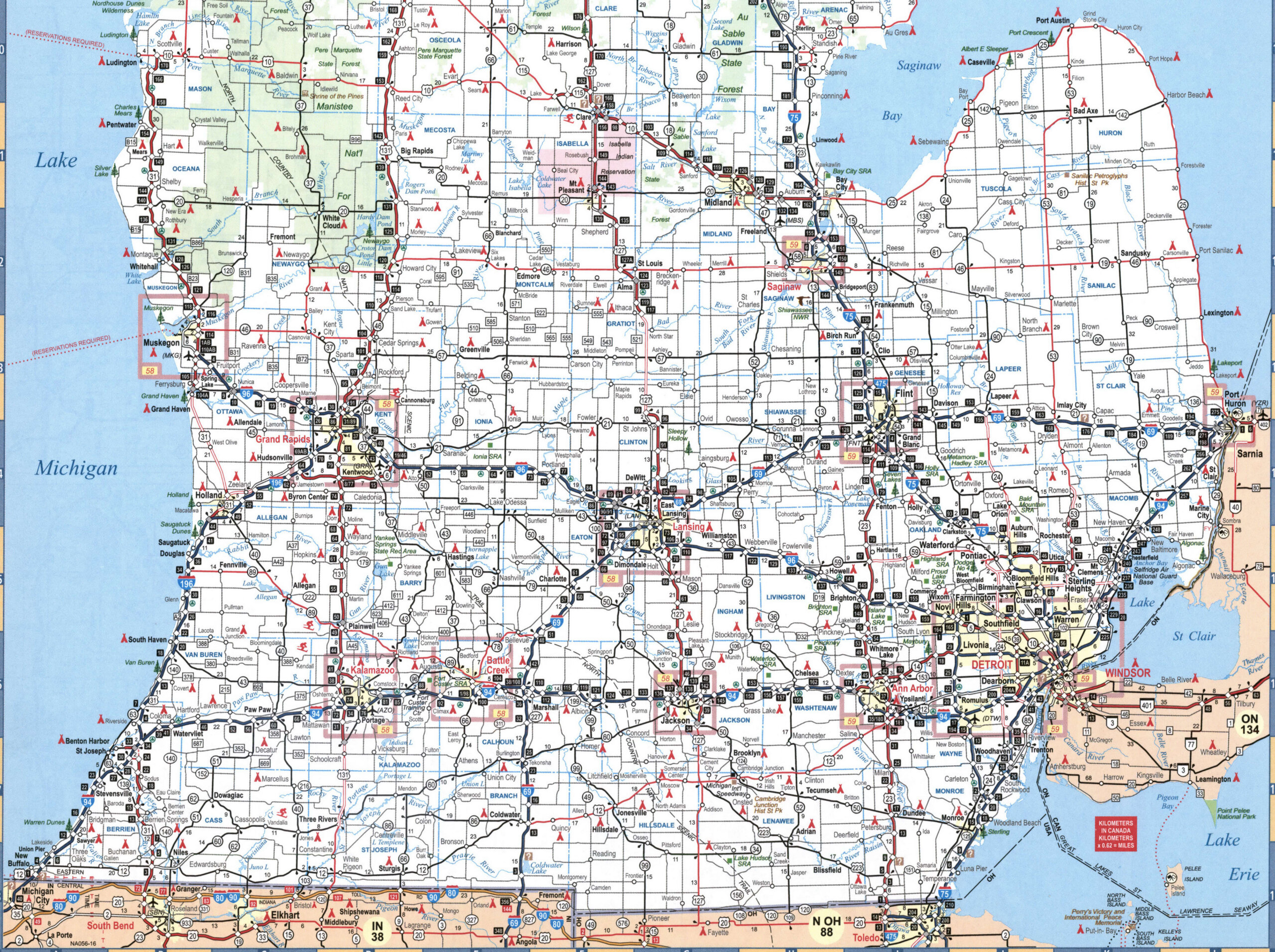 Maps of Michigan with cities towns. Map Michigan with county lines