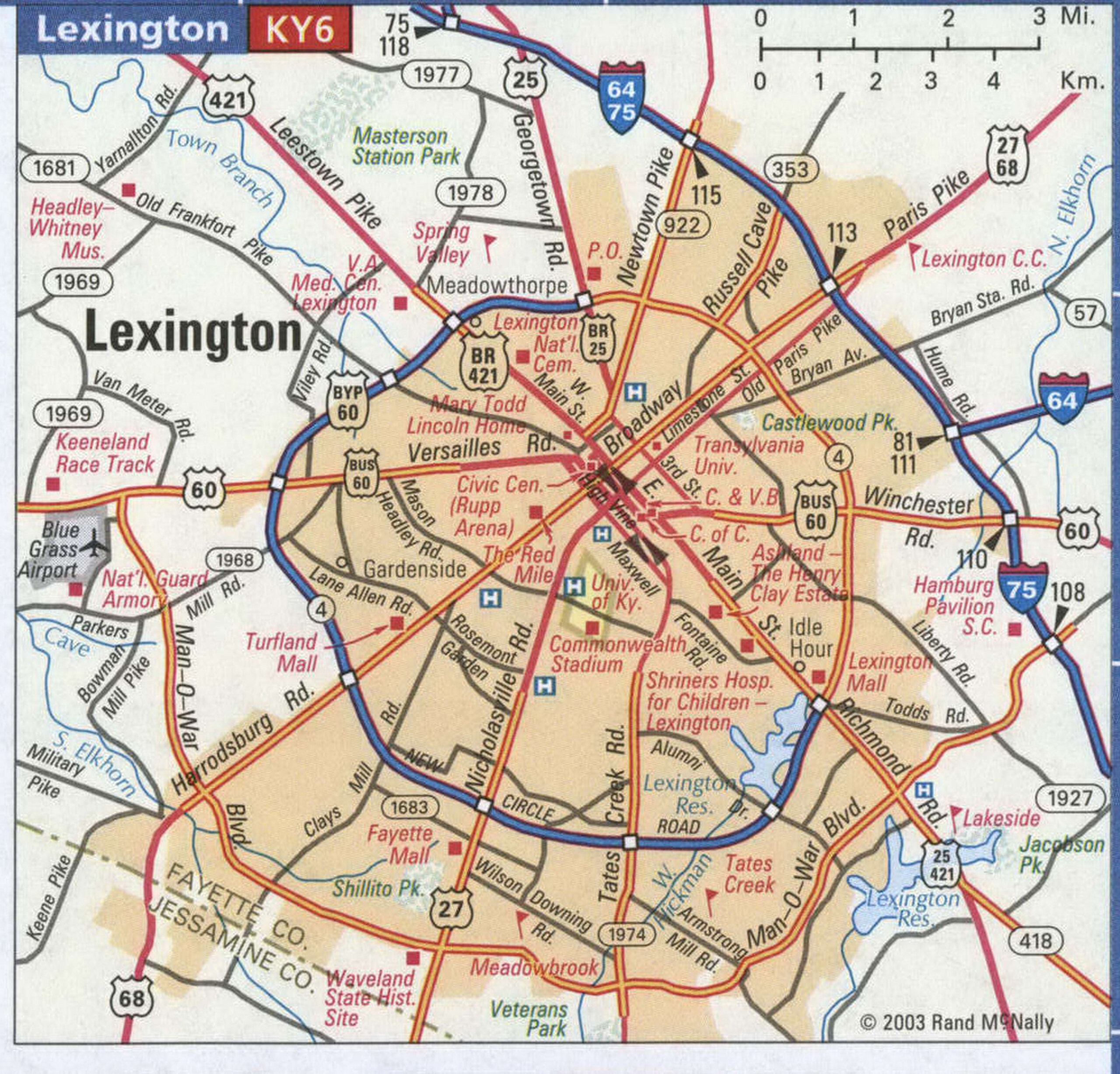Lexington Kentucky on map of USA. Tourist map city of Lexington nearby ...